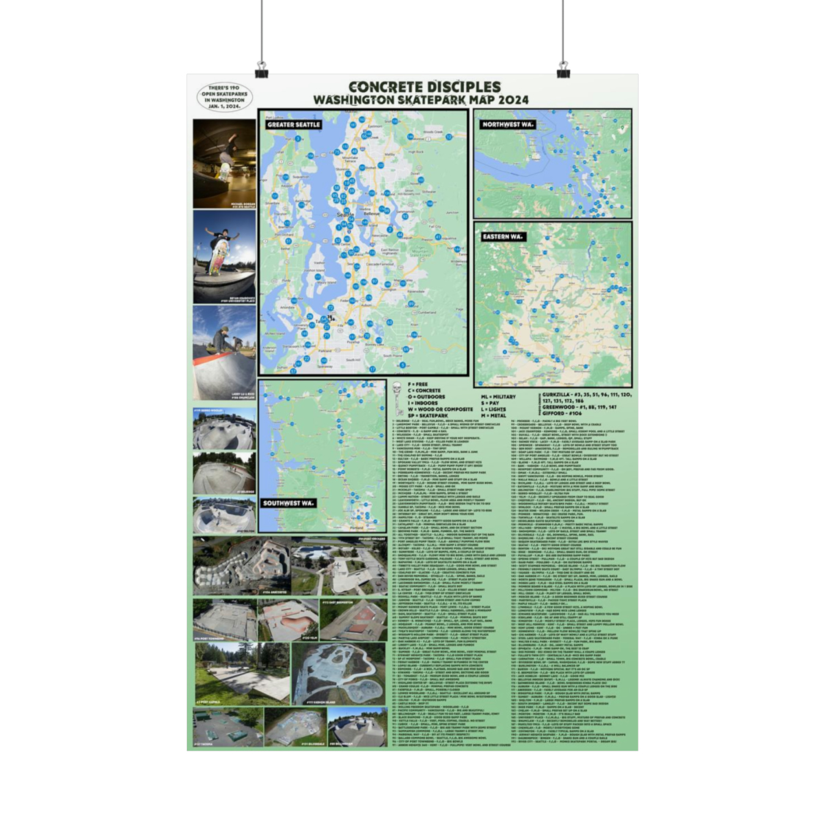 Concrete Disciples Washington Skatepark Map/Poster 24" x 36" - Concrete ...