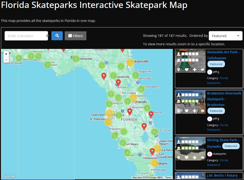 Florida Skateparks Interactive Skatepark Map - Concrete Disciples ...