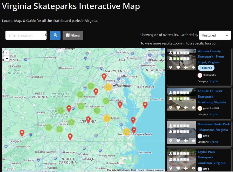 Virginia Skateparks Interactive Map - Concrete Disciples Skatepark ...