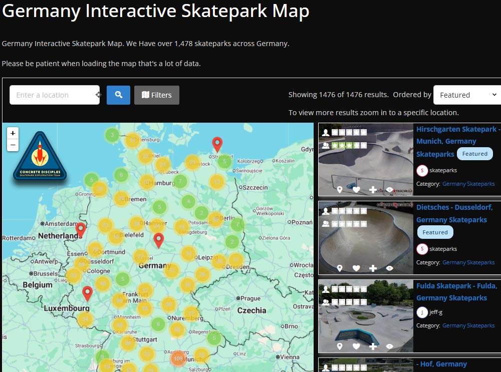 Germany Interactive Skatepark Map - Concrete Disciples Skatepark ...